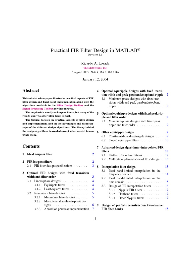 Pratical FIR Filter Design in Matlab | PDF | Filter (Signal Processing) | Filtration