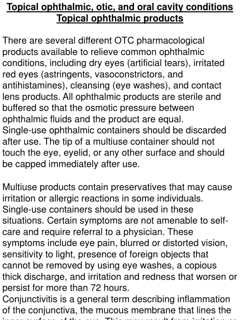 Topical Ophthalmic, Otic, and Oral Cavity Otc Products | PDF
