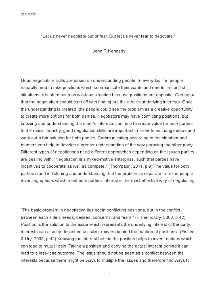 Negotiations Essay | PDF | Record Label | Negotiation