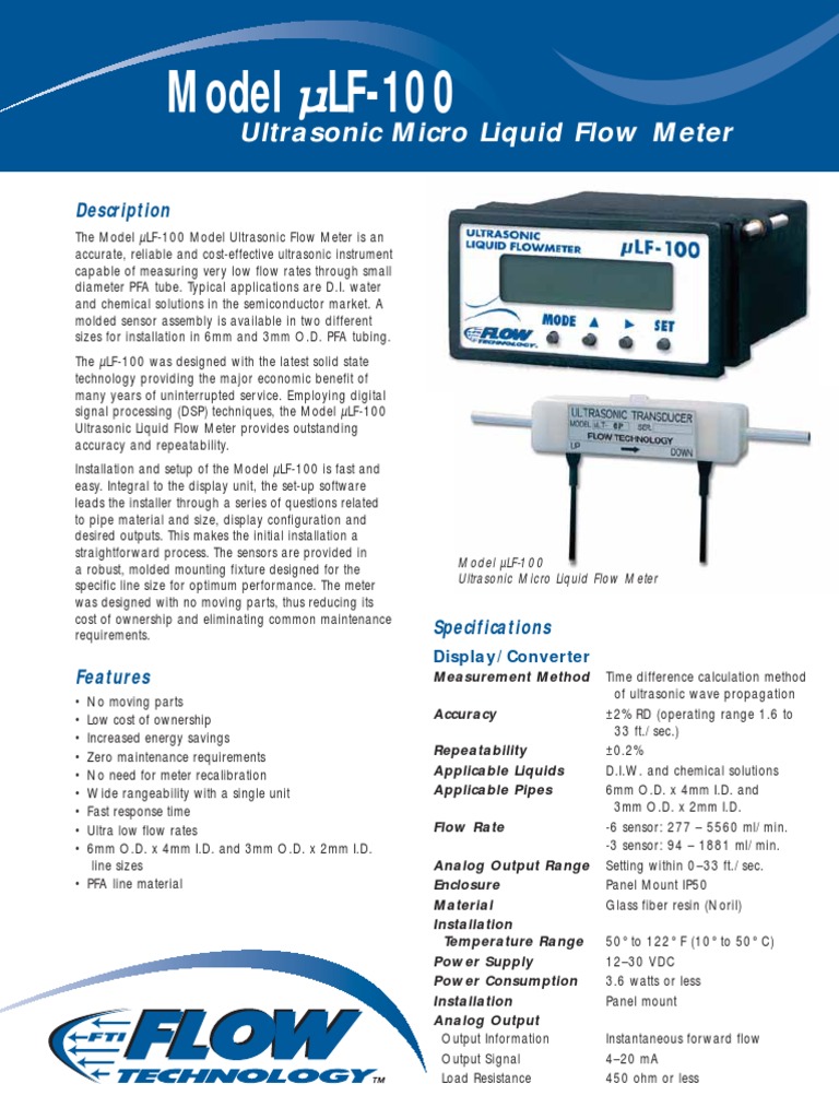 Model LF-100: Ultrasonic Micro Liquid Flow Meter | PDF | Flow ...