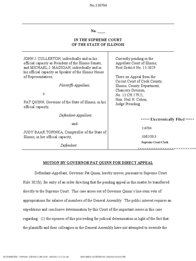 Motion For Direct Appeal - #116704 | PDF | Veto | Article Four Of The ...