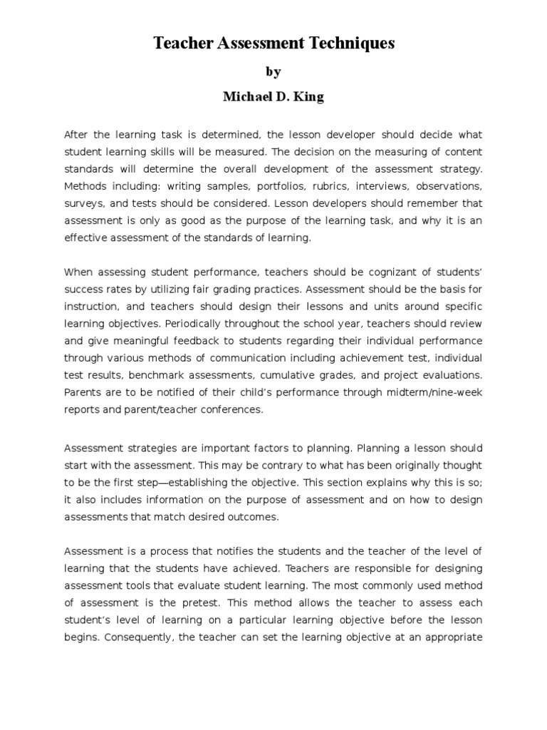 Teacher Assessment Pdf Educational Assessment Teachers