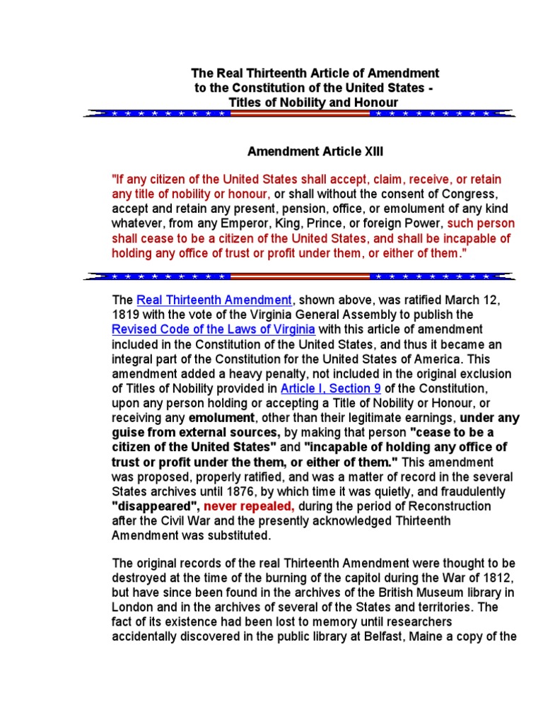 The Real 13th Amendment Explained | PDF | Muscogee | United States ...