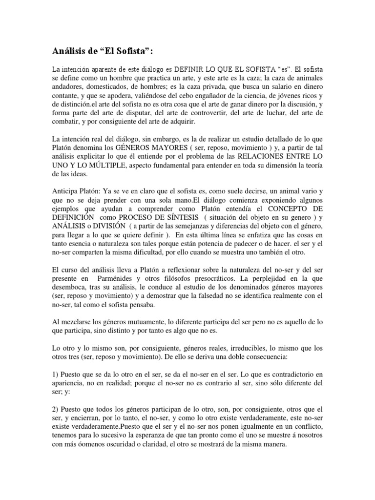 Análisis de El Sofista | PDF | Platón | Dialéctico