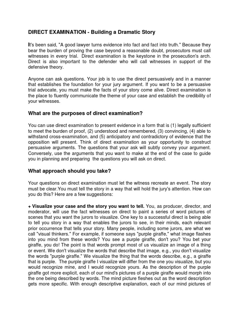 Direct Examination | Witness | Evidence (Law)