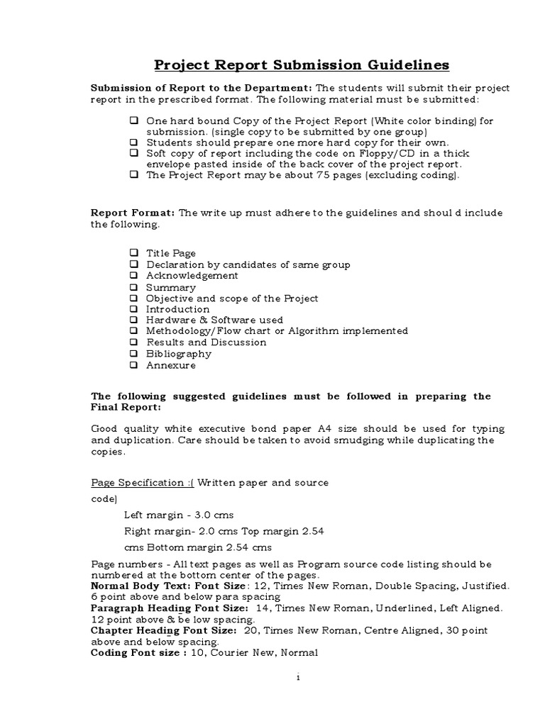 Guidelines for Preparing and Submitting a Project Report | PDF ...