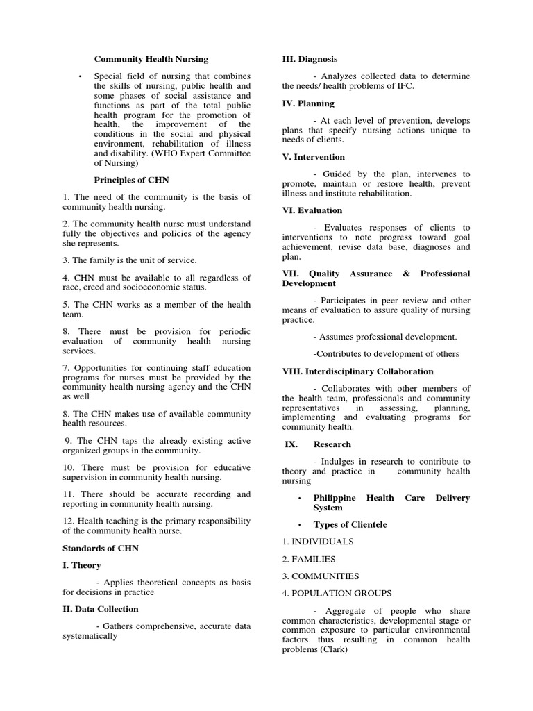 CHN Handout | PDF | Nursing | Health Care