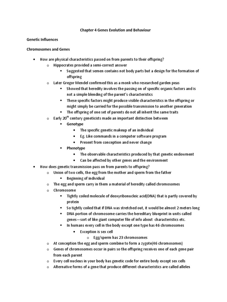Chapter 4 Genes Evolution and Behaviour | PDF | Gene | Heredity