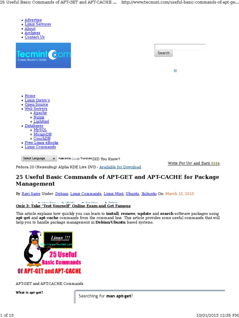 25 Useful Basic Commands of APT-GET and APT-CACHE For Package Management | Download Free PDF ...