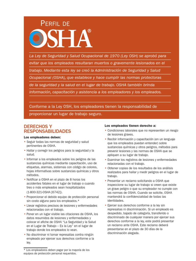 Derechos y Responsabilidades de OSHA | PDF | Administración de ...