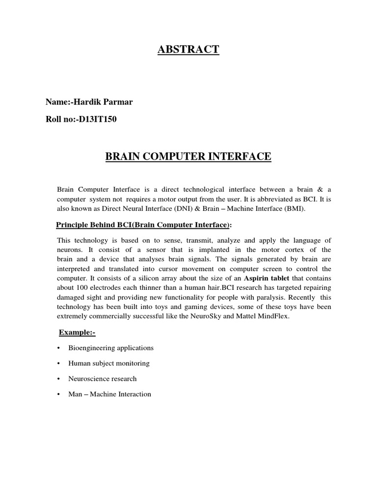 Brain-Computer Interface Overview | PDF | Computers | Technology ...