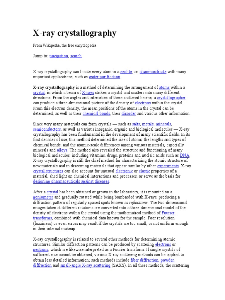 X-Ray Crystallography Is A Method of Determining The Arrangement of ...