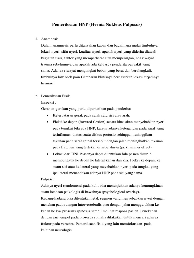 Pemeriksaan HNP: Anamnesis dan Diagnostik | PDF