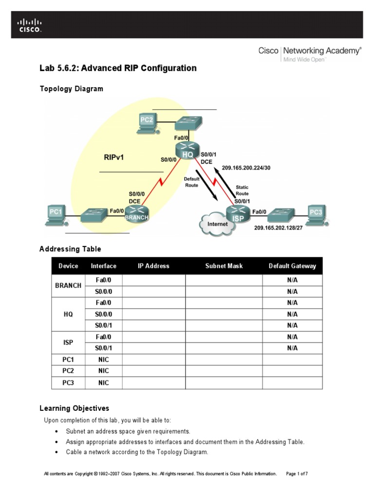 Lab 5.6.2: Advanced RIP Configuration: Topology Diagram | PDF | Router (Computing) | Routing