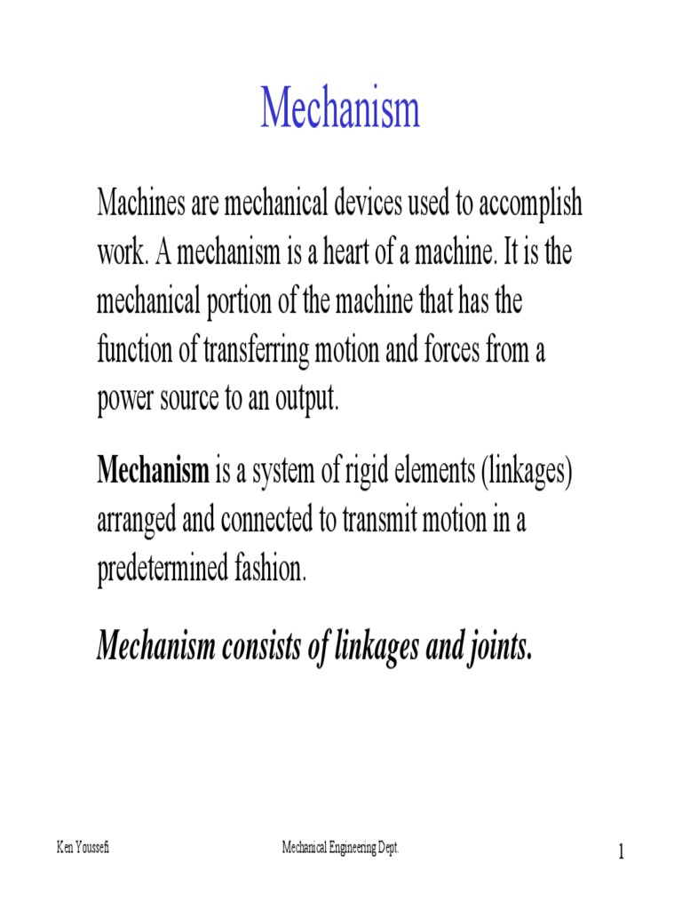 Mechanism: Mechanism Consists of Linkages and Joints | PDF | Technology ...