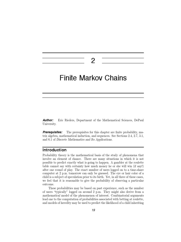 2 Finite Markov Chains: Author | PDF
