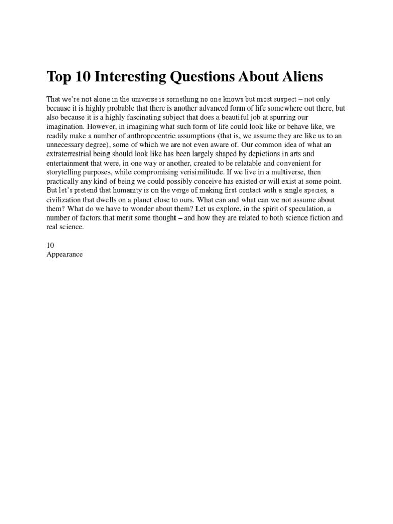 Top 10 Interesting Questions About Aliens | PDF | Extraterrestrial Life ...