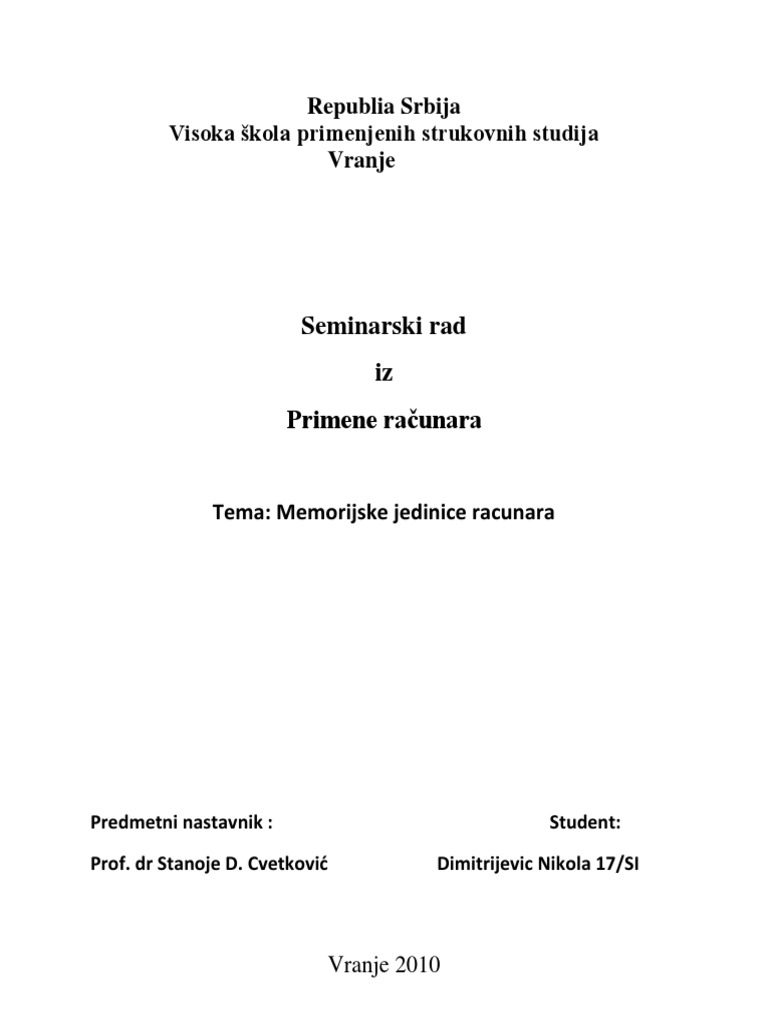 Memorijske Jedinice Racunara | PDF