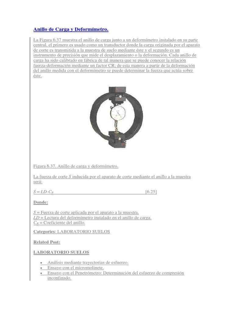 Anillo de Carga y Deformímetro: Uso y Cálculo | PDF | Ciencia y matemáticas