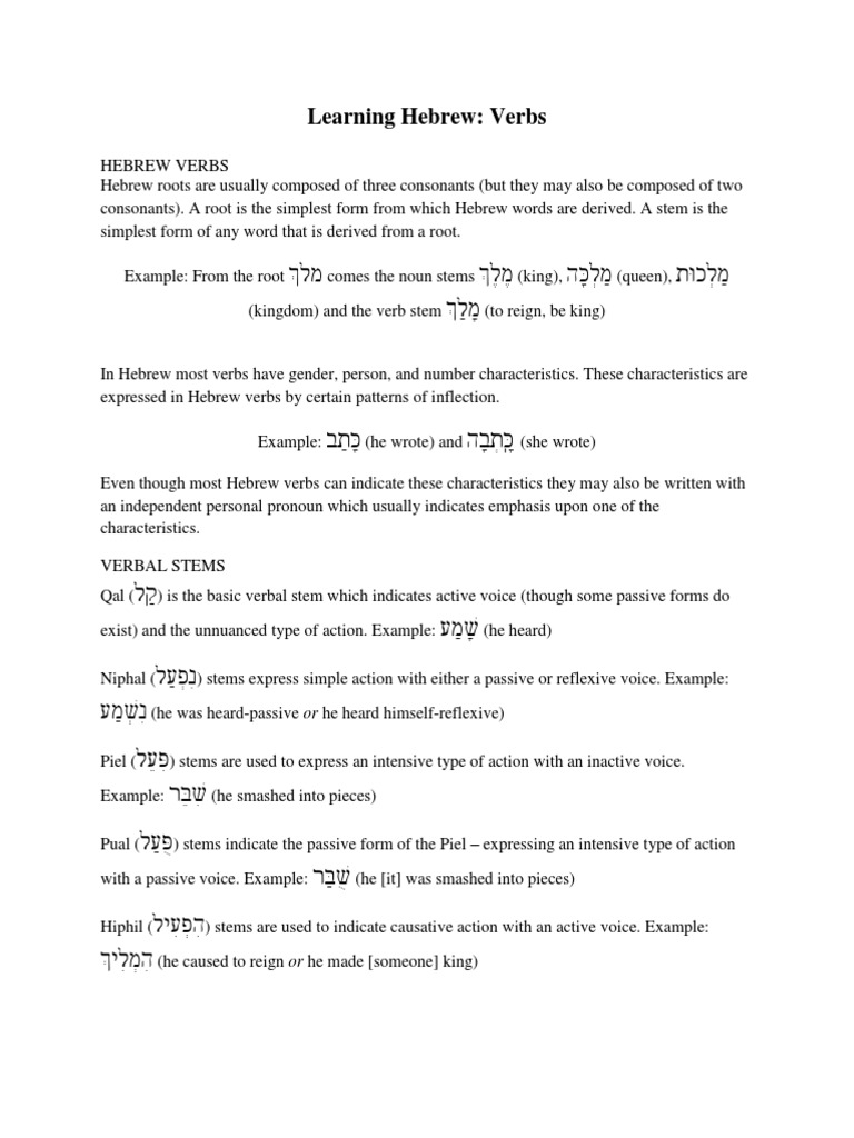 Learning Hebrew: Verbs | PDF | Verb | Grammatical Tense