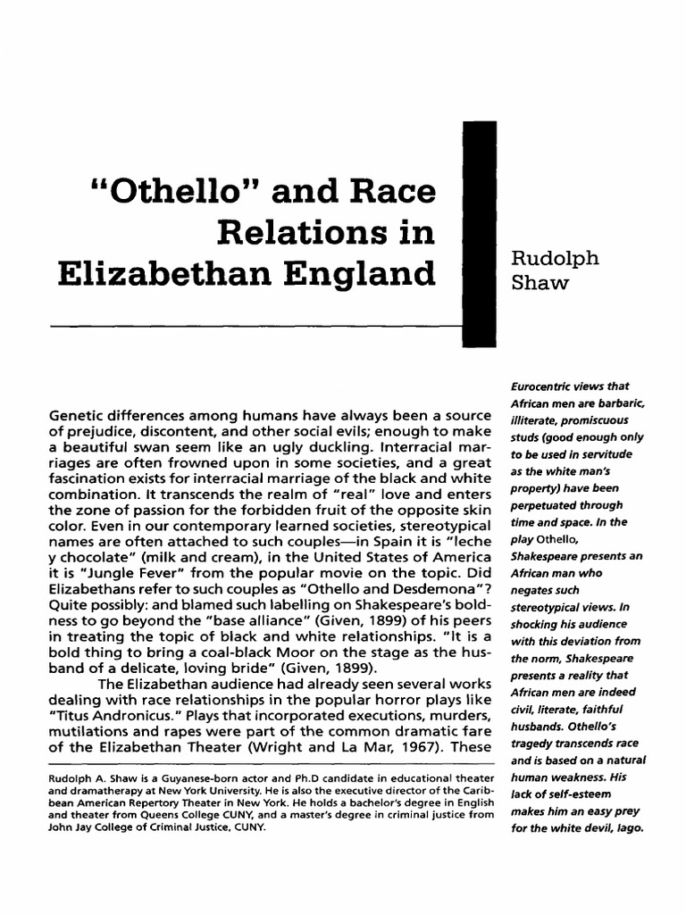 Othello and Race in Elizabethan England | PDF | Othello | Desdemona