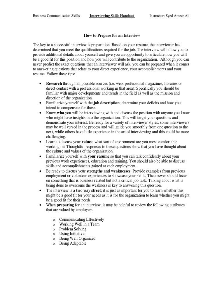 InterviewingSkills Handout | PDF | Interview | Employment