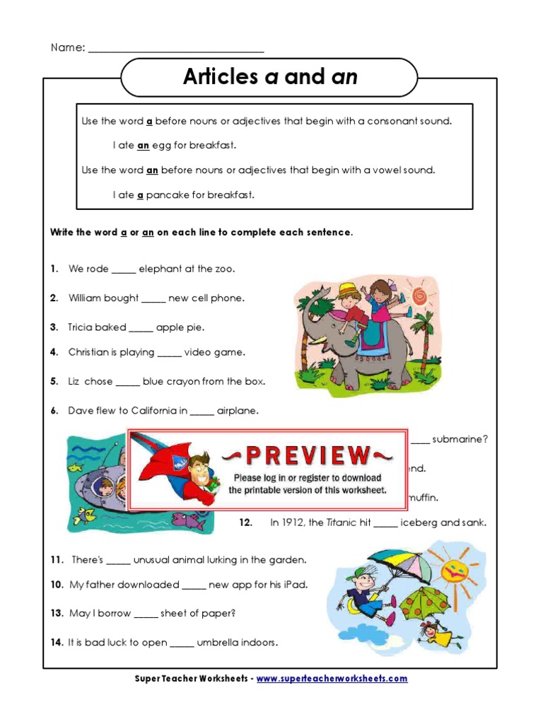 English Grammar Worksheet About Articles | PDF