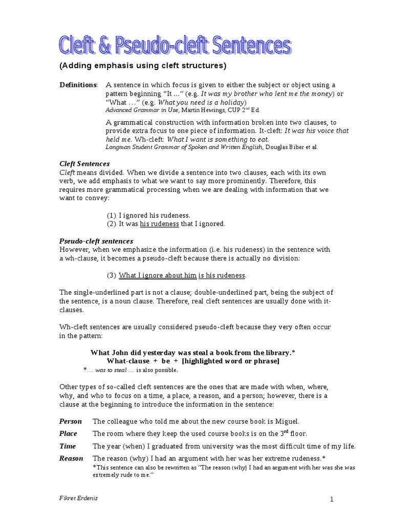 Cleft Sentences | Clause | Sentence (Linguistics)