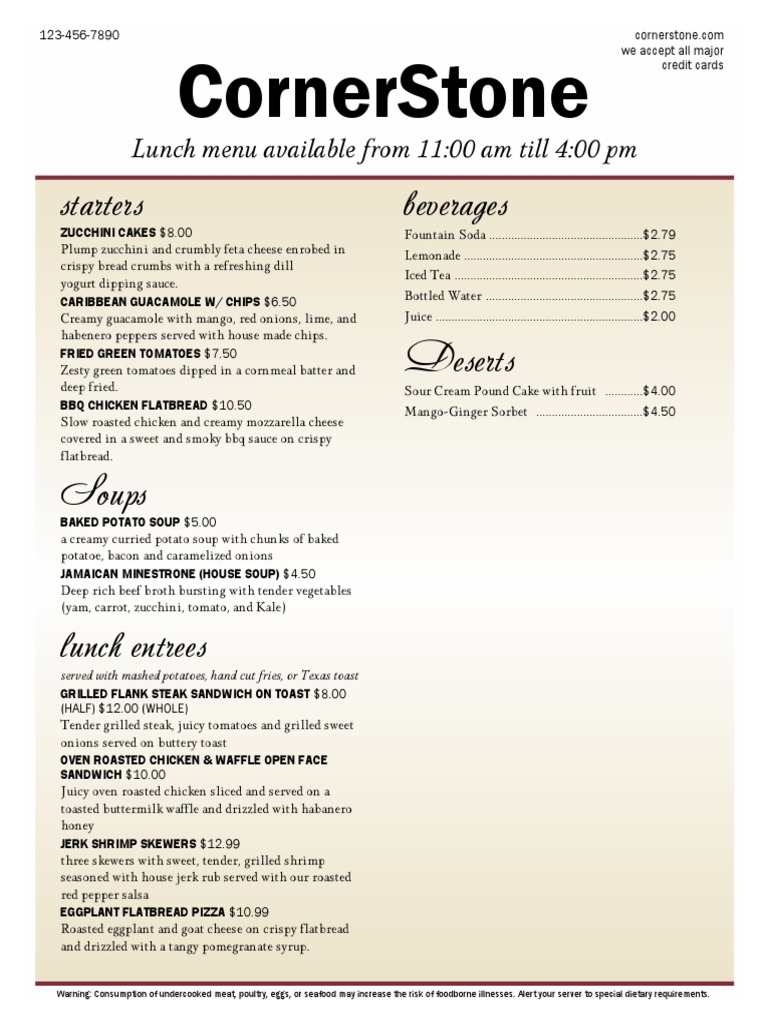 Cornerstone Lunch Menu | PDF