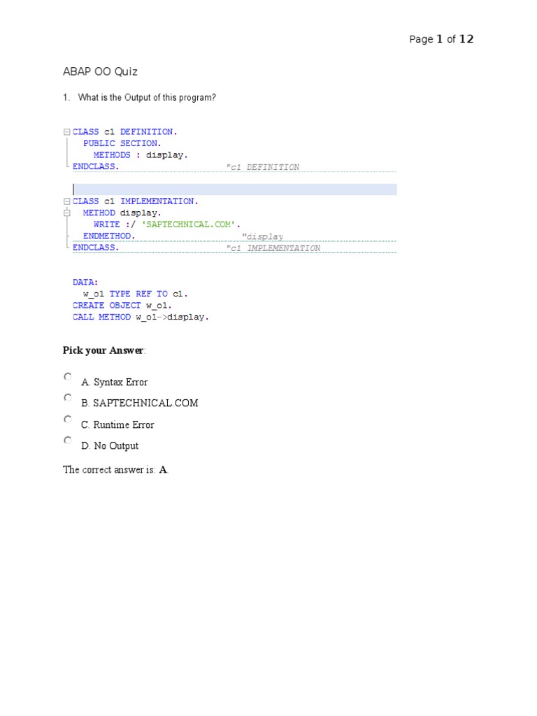 Abap Oo Quiz Scribd Computer Science Object Oriented Programming