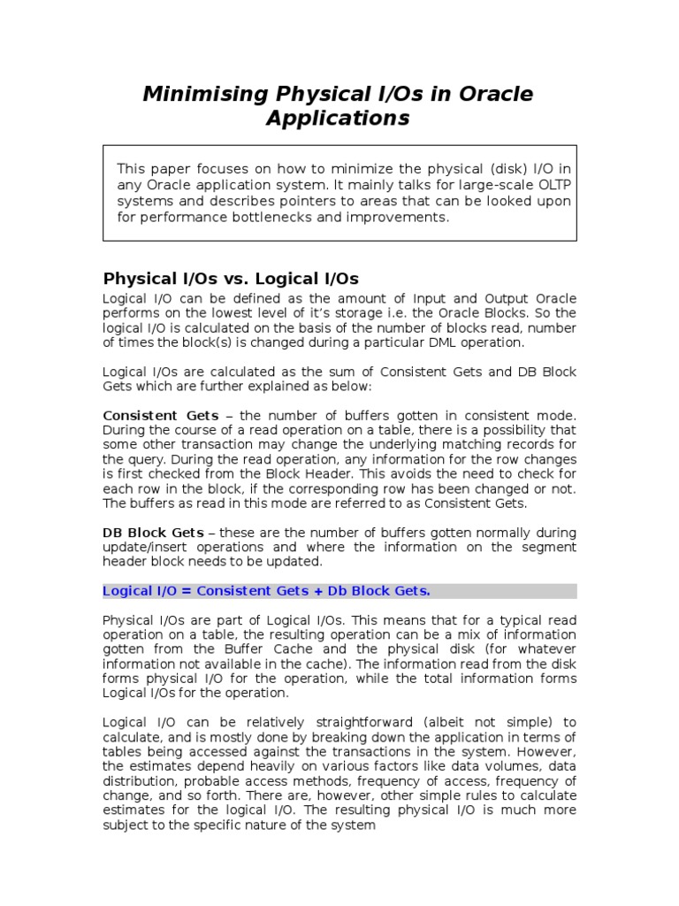 Oracle Mini Mi Sing Physical Io in Oracle Applications | PDF | Database Index | Oracle Database