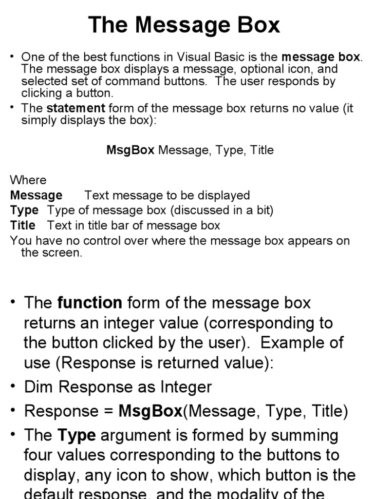 Visual Basic Message Box Guide | PDF | Default (Computer Science ...