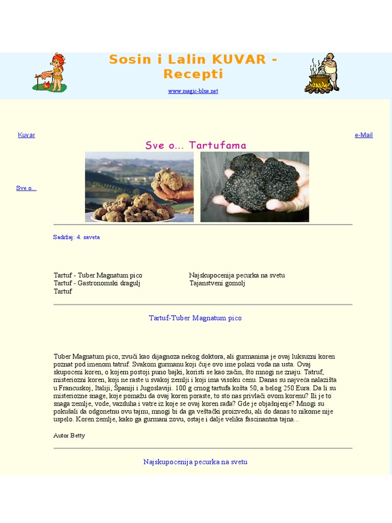 Sosin I Lalin Kuvar Sve o Tartufima | PDF