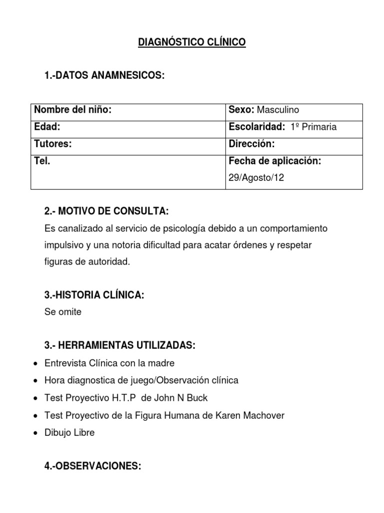 Diagnóstico Clínico Ejemplo PDF