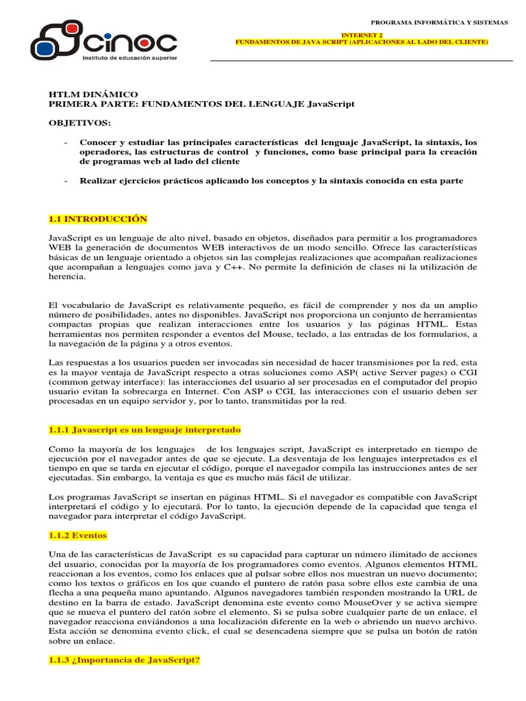Fundamentos Del Lenguaje Java Script | PDF | Script Java | HTML