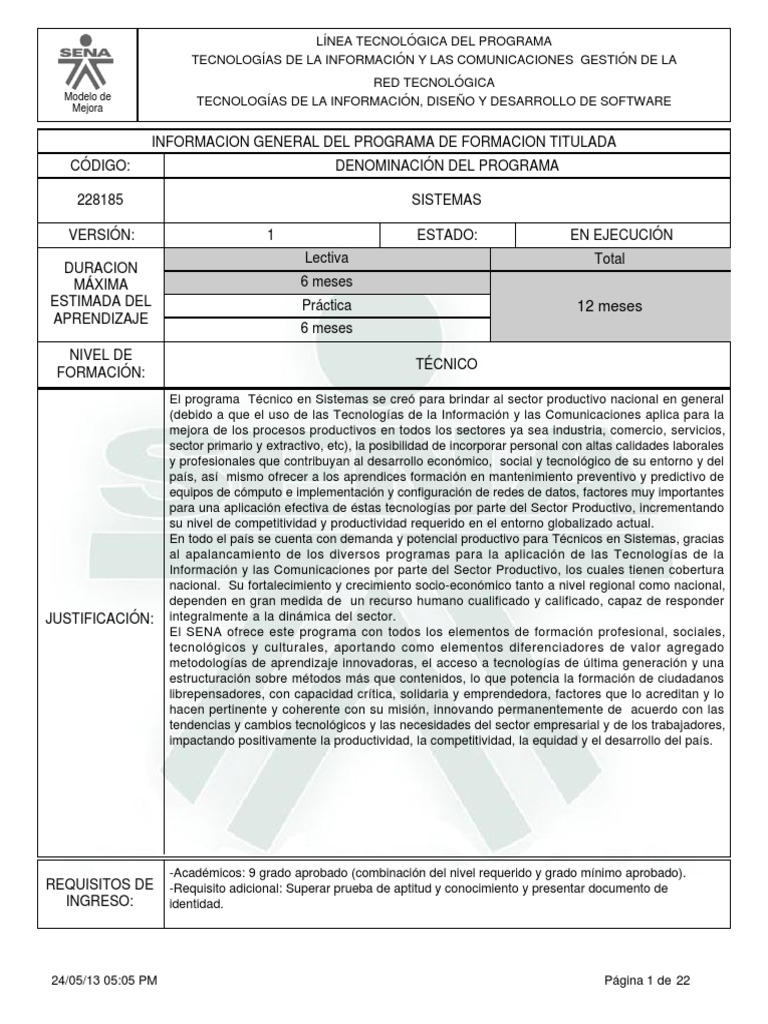 Programa Tecnico en Sistemas | PDF