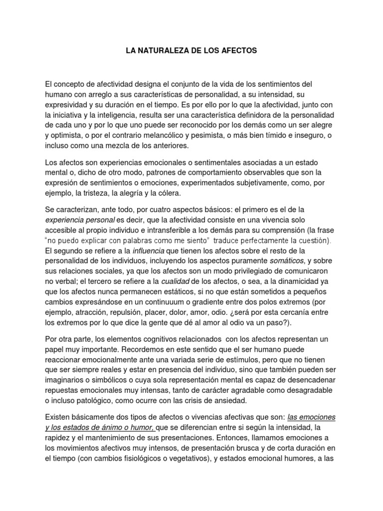 El Concepto De Afectividad Designa El Conjunto De La Vida De Los