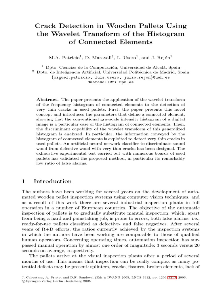 Crack Detection in Wooden Pallets Using The Wavelet Transform of The Histogram of Connected ...