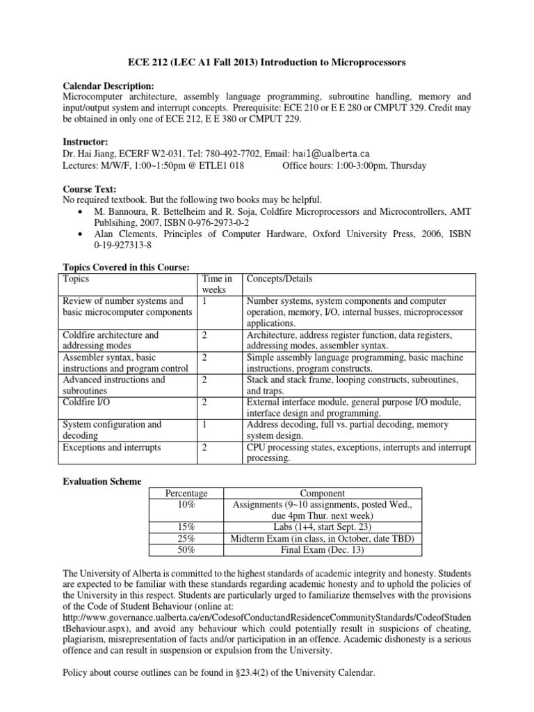 ECE 212 Syllabus | PDF | Assembly Language | Subroutine