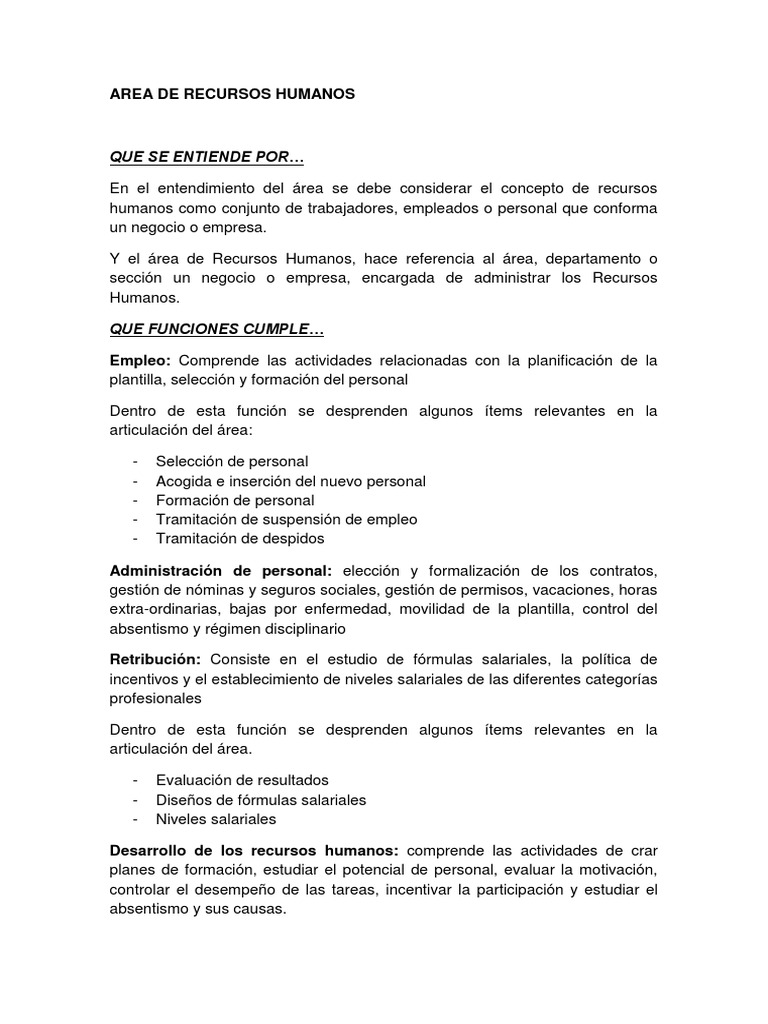 Area de Recursos Humanos | PDF | Recursos humanos | Derecho laboral