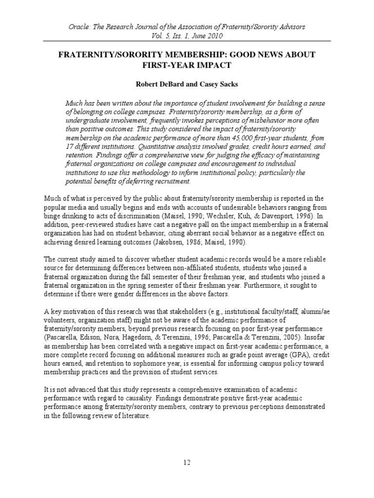 Fraternity/sorority Membership: Good News About First-Year Impact ...