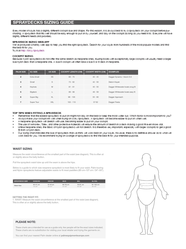 Spraydecks Sizing Guide: Spraydeck Sizing Web App | Download Free PDF | Waist | Kayak