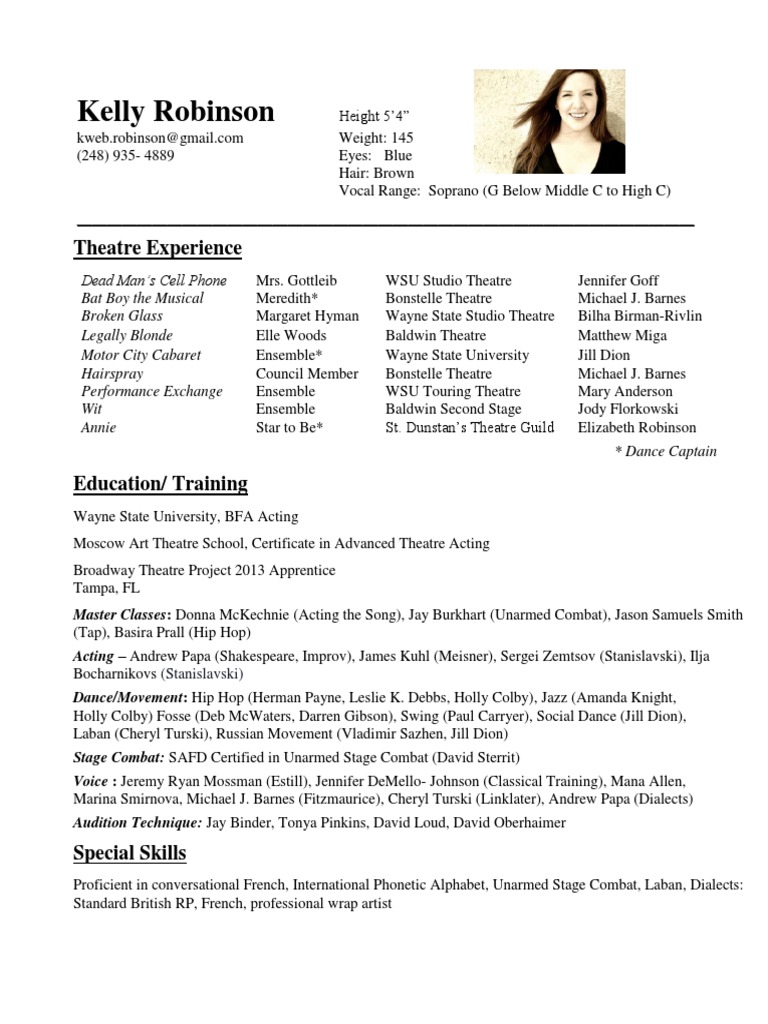 Kelly Robinson: Soprano Actor Resume | PDF