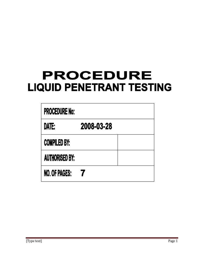 PT 001 Rev 0 Liquid Penetrant Testing Procedure | PDF | Nondestructive ...