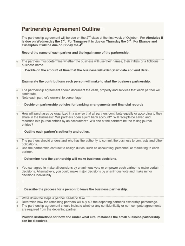 Recommended Steps For Partnership Agreement | PDF | Business | Law