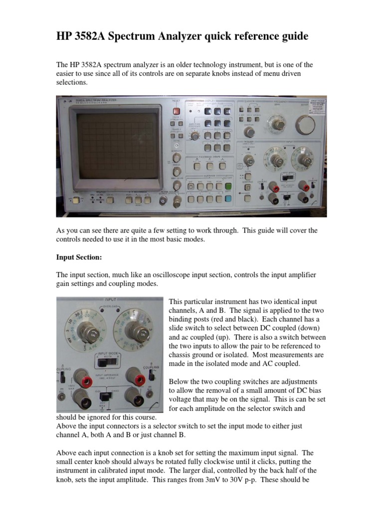 HP 3582A Spectrum Analyzer Quick Reference Guide | PDF | Electrical ...