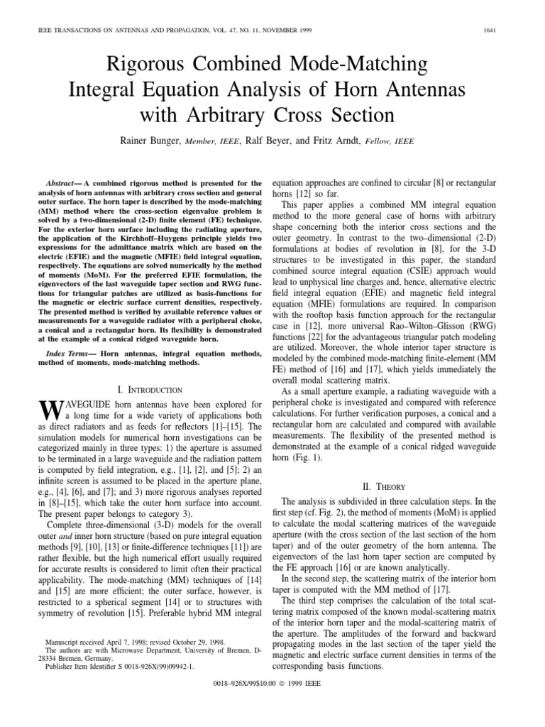 Rigorous Combined Mode Matching Intgeral Eqn Analysis of Horn Antenna | PDF | Waveguide ...