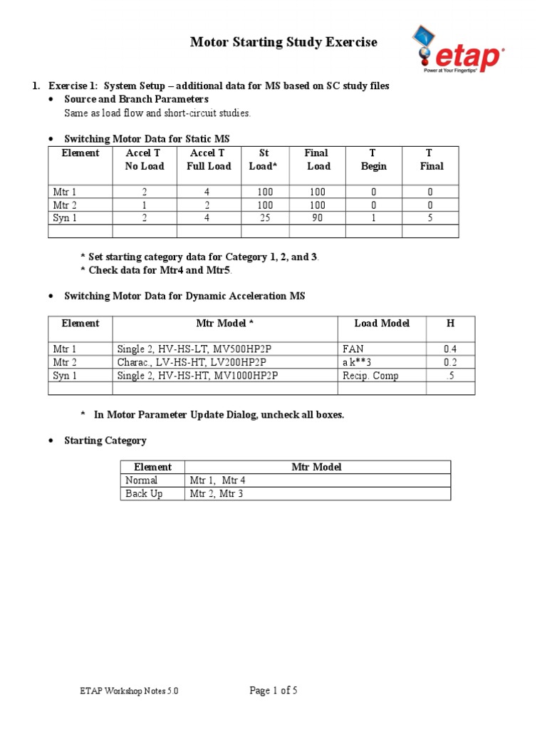 ETAP Motor Starting Study Guide | PDF | Structural Load | Capacitor