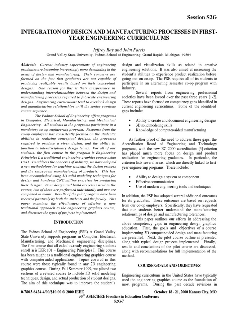 Session S2G Integration of Design and Manufacturing Processes in First ...