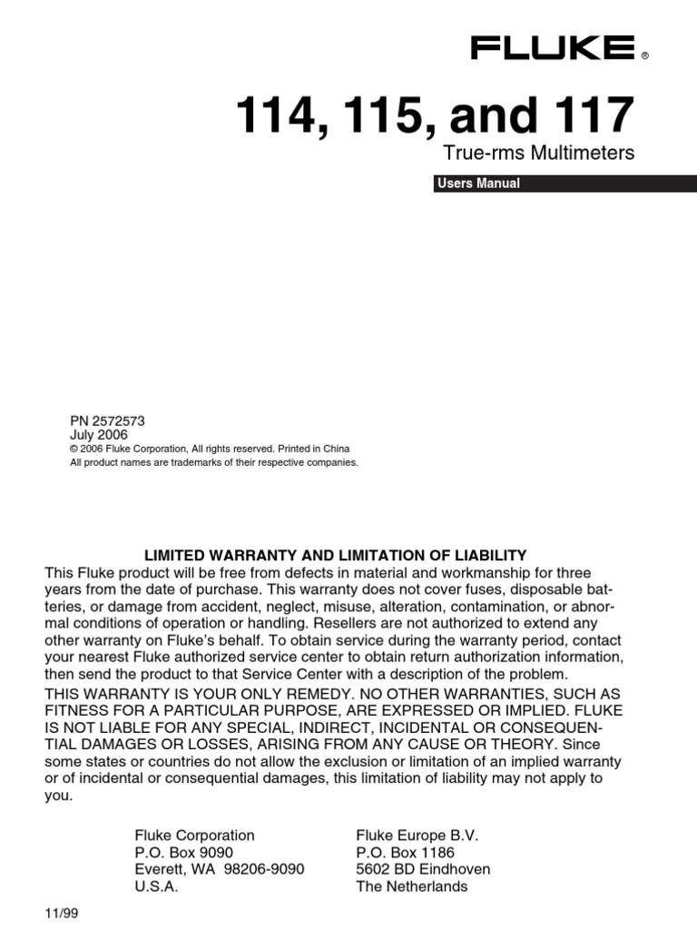 Fluke 117 Manual | PDF | Alternating Current | Amplifier